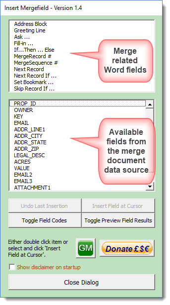 Insert Mergefield Add in