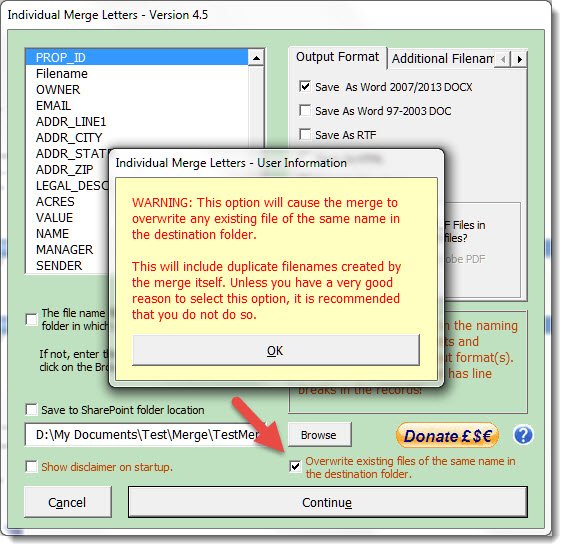 Individual merge letters